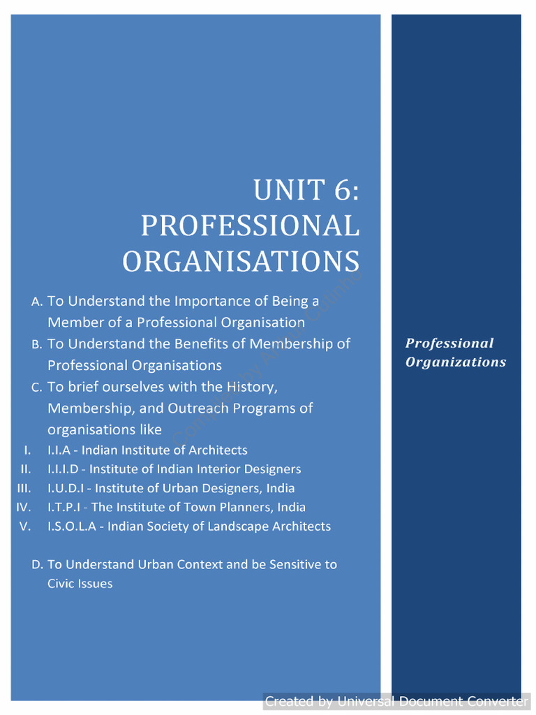 Unit 6 Professional Organisations and The Urban Context | PDF