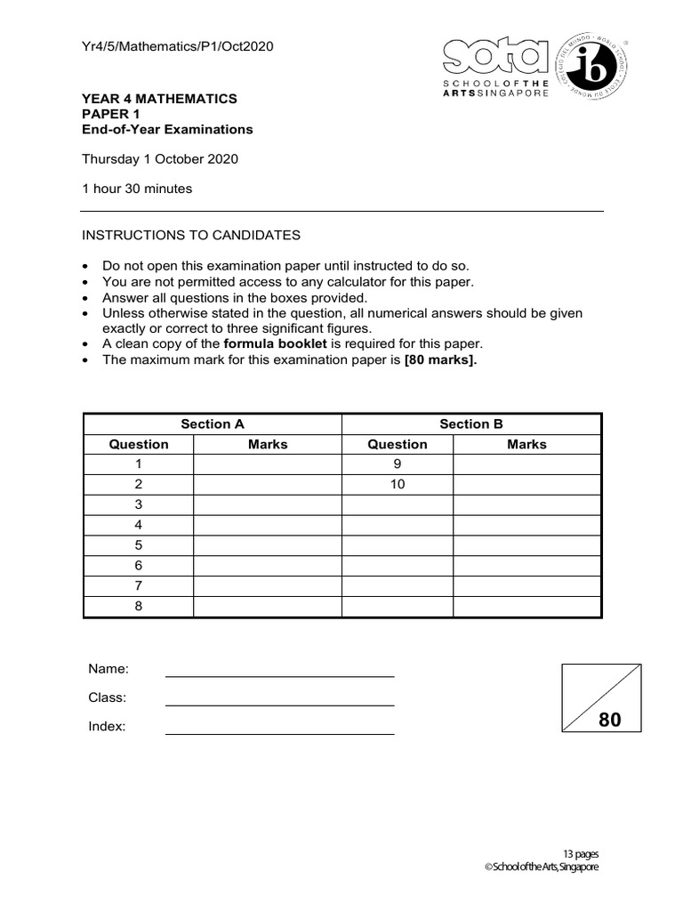 2020_Yr4_EYE_P1 | PDF | Equations | Mathematics