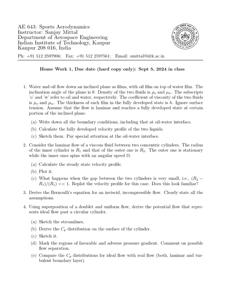 Hw1 2024 1 Pdf Fluid Dynamics Laminar Flow
