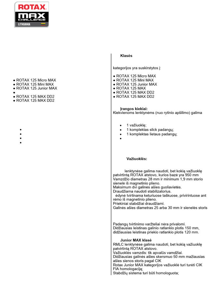 Rotax Max Lithuania Challenge Tech Regulations | PDF