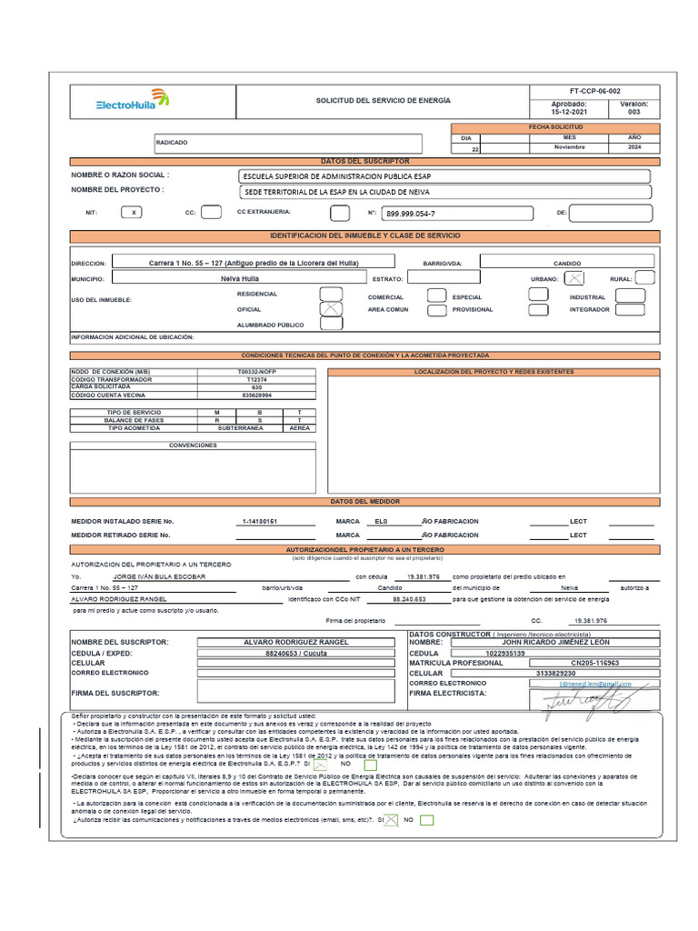 Solicitud de Servicio de Energía | PDF
