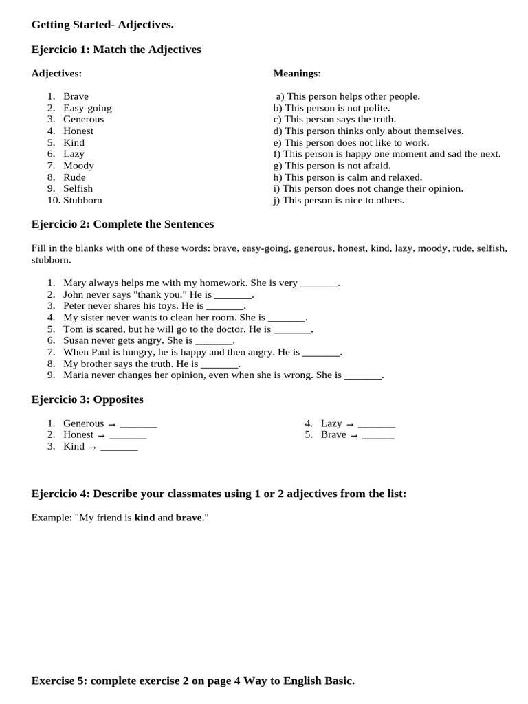 Adjective Exercises for Beginners | PDF