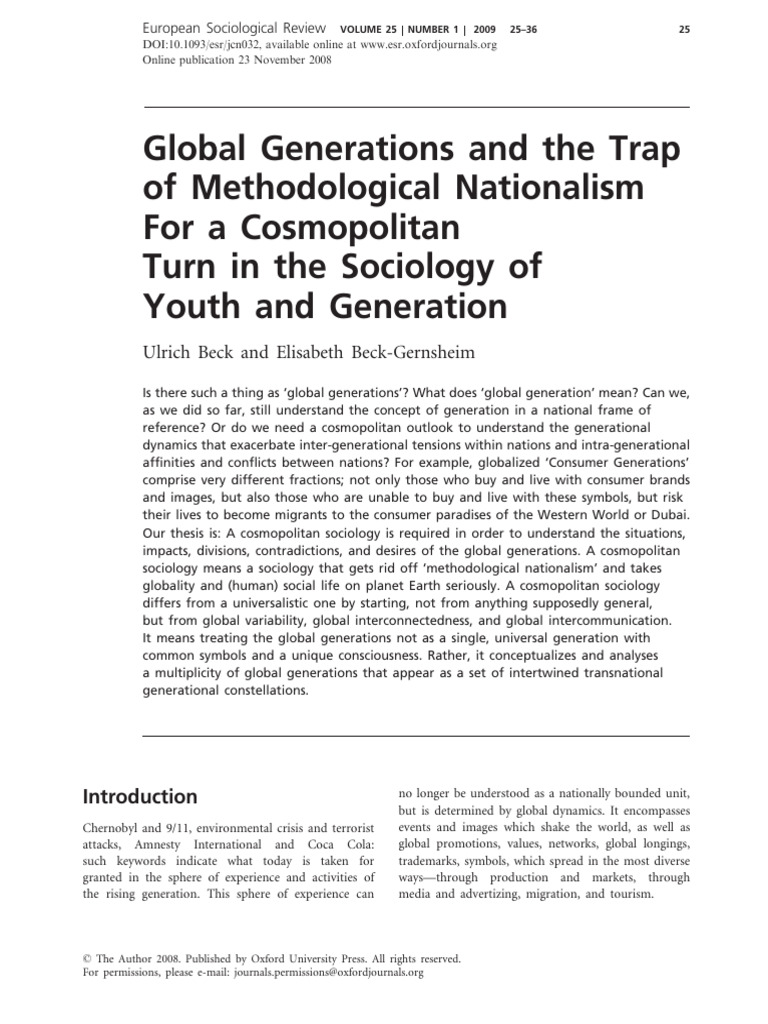 Global Generations and The Trap of Methodological Nationalism For A Cosmopolitan Turn in The ...