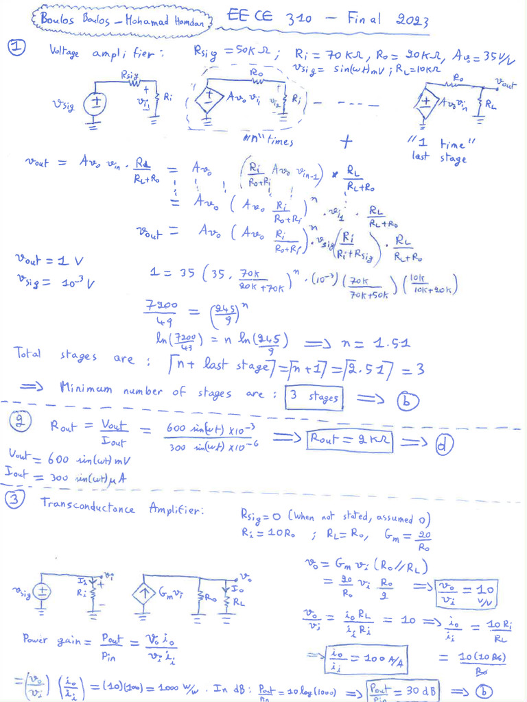 EECE 310 - Final 2023 - Detailed Solutio | PDF