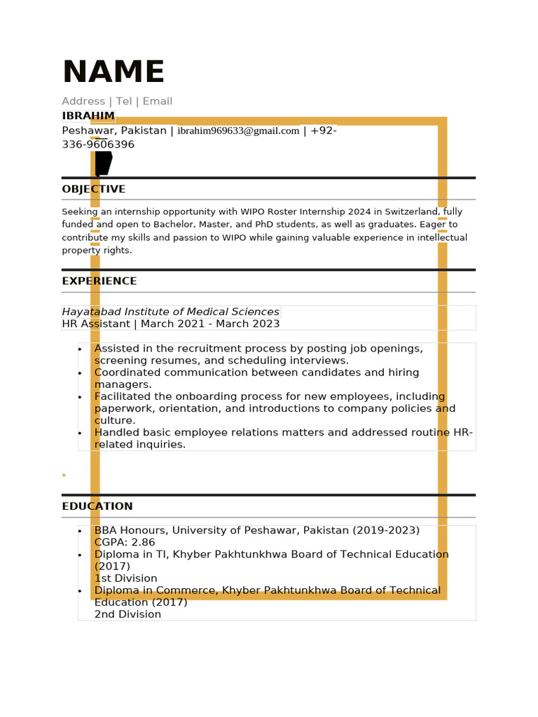 Internship CV for WIPO Application | PDF