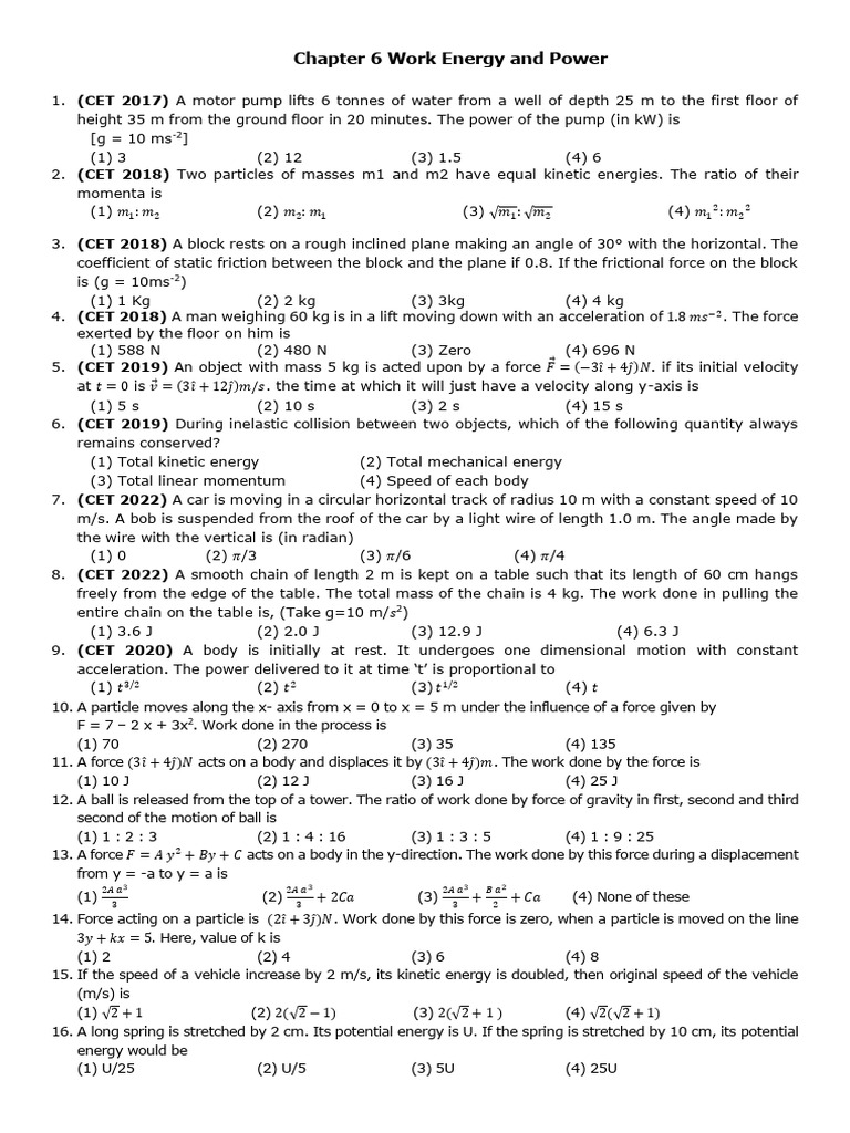 Chapter 6 Work Energy and Power 2024-25 | PDF | Force | Kinetic Energy