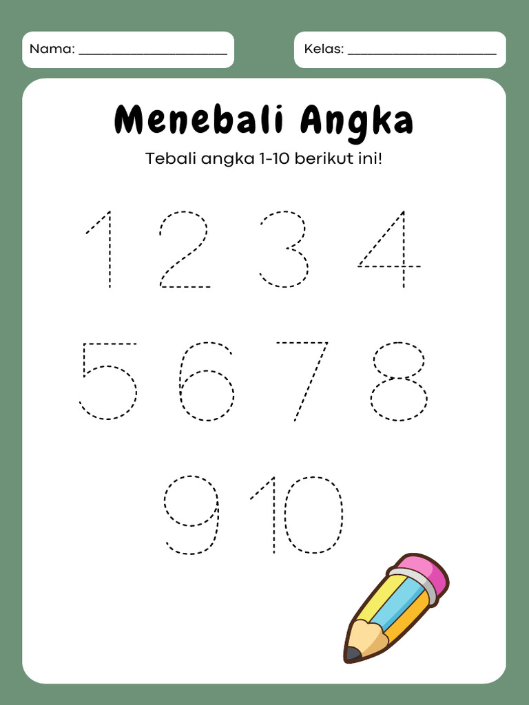 Menebali Angka Lembar Keerja Hijau Putih Sederhana | PDF