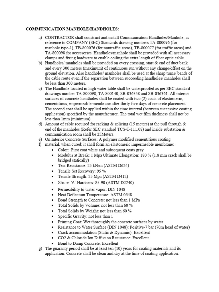 Communication Manhole Installation Standards | PDF | Concrete | Solid