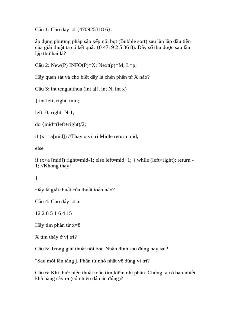 câu hỏi ctdl | PDF