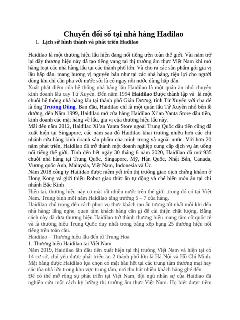 Chuyển đổi số Hadilao | PDF