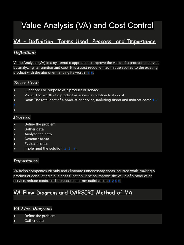 Value Analysis and Cost Control Insights | PDF | Cost Accounting | Business