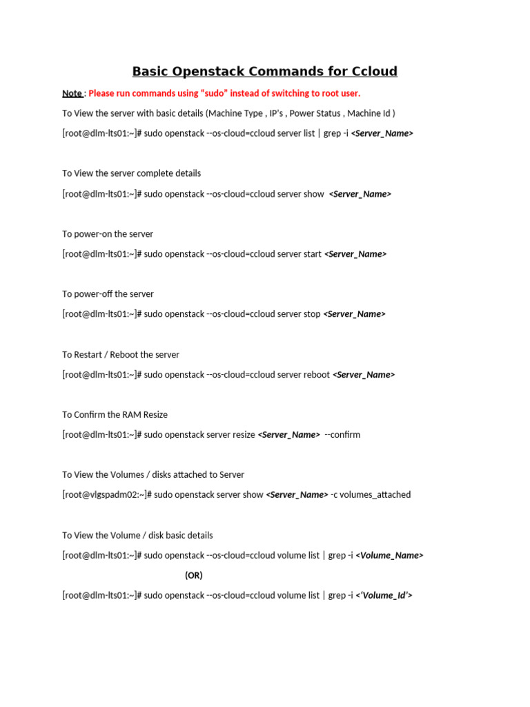 Basic Openstack Commands For Ccloud | PDF
