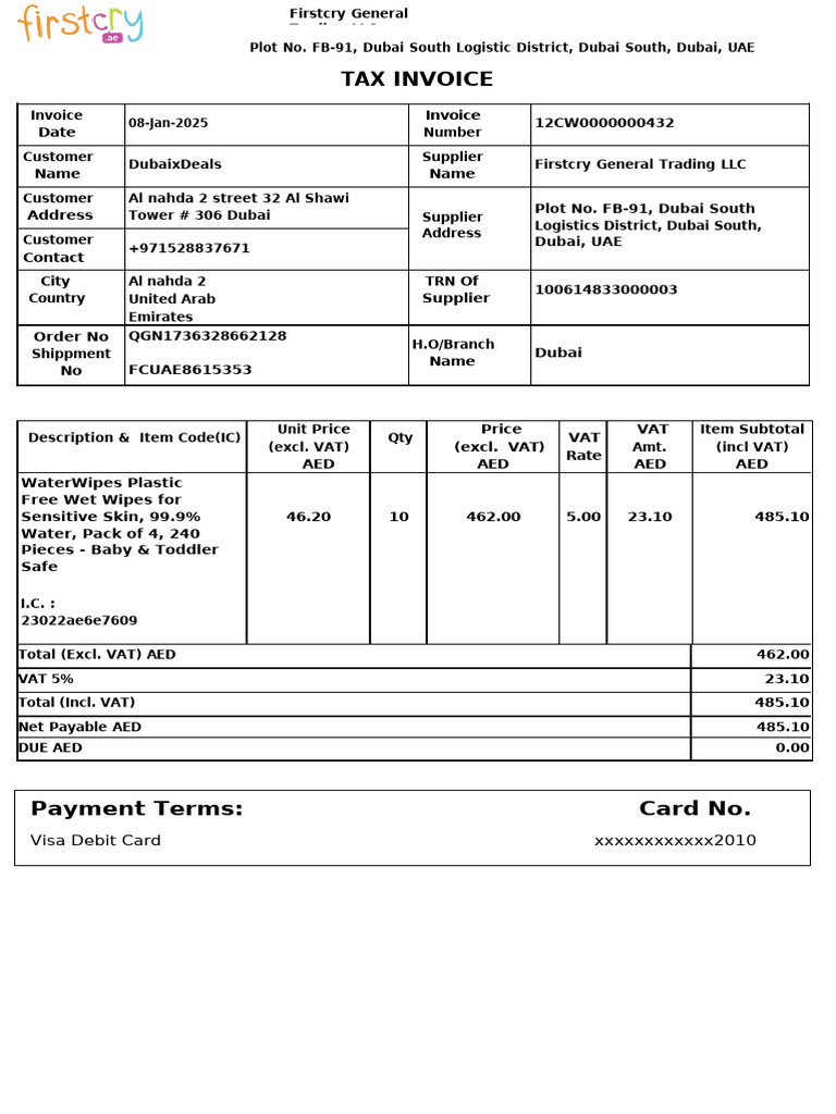 First Cry LLC | PDF | Invoice | Value Added Tax