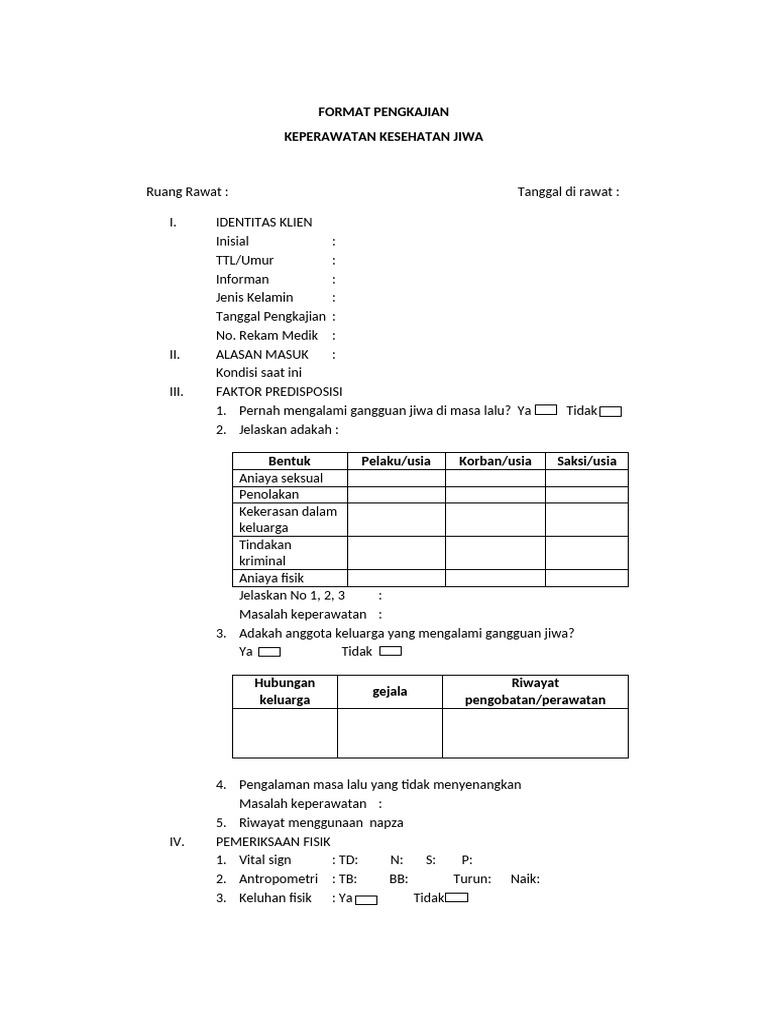 Format Pengkajian Keperawatan Jiwa | PDF