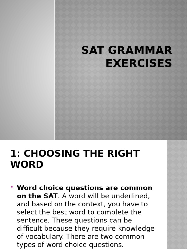 SAT Grammar Exercises | PDF | Verb | Grammatical Number