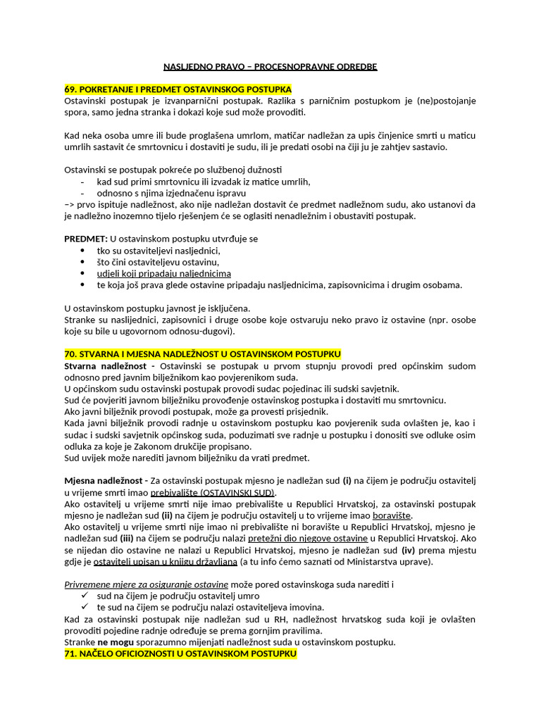 1. NASLJEDNO PRAVO - - skripta za pravosudni | PDF