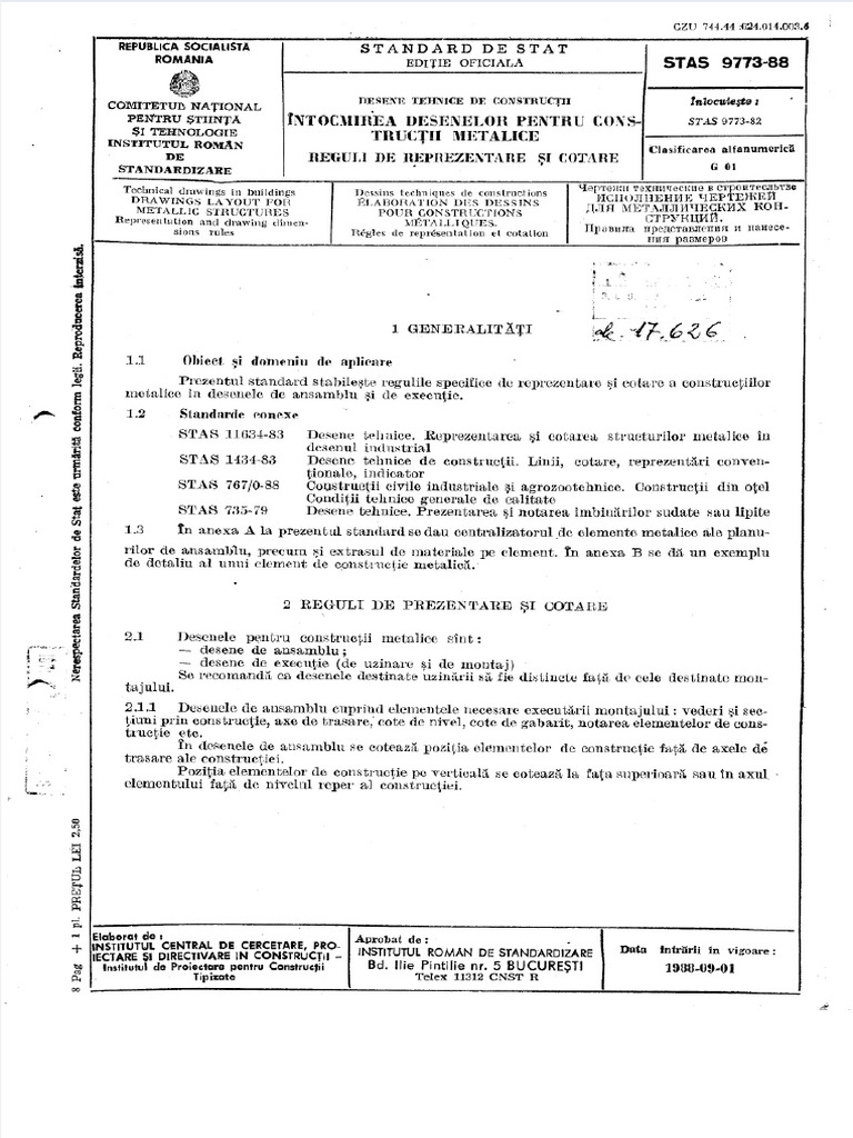 STAS 9773-88 - Desene Tehnice de Constructii. Întocmirea Desenelor ...