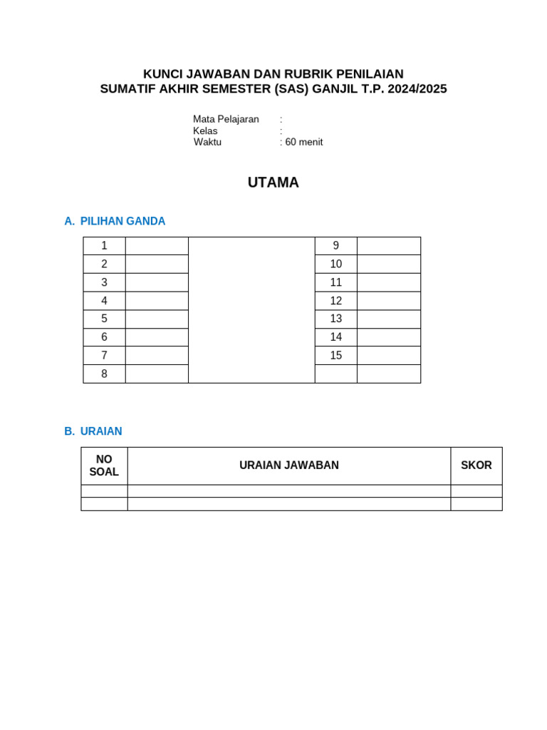 Format Kunci Jawaban Dan Rubrik | PDF