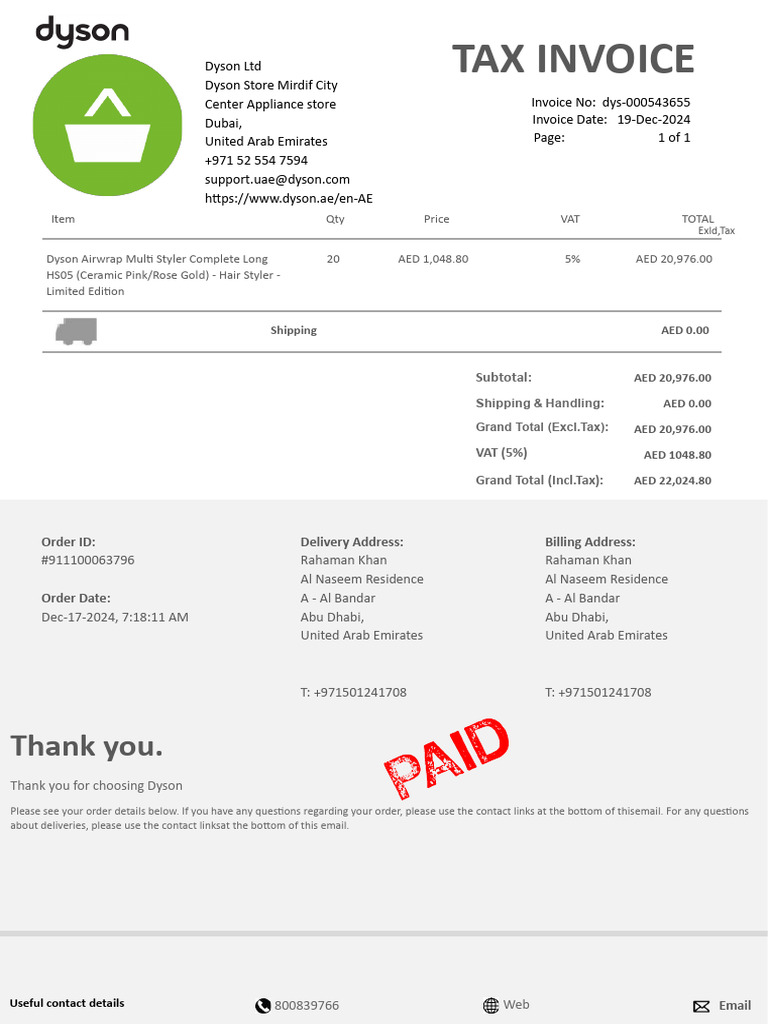 Dyson | PDF | United Arab Emirates | Invoice