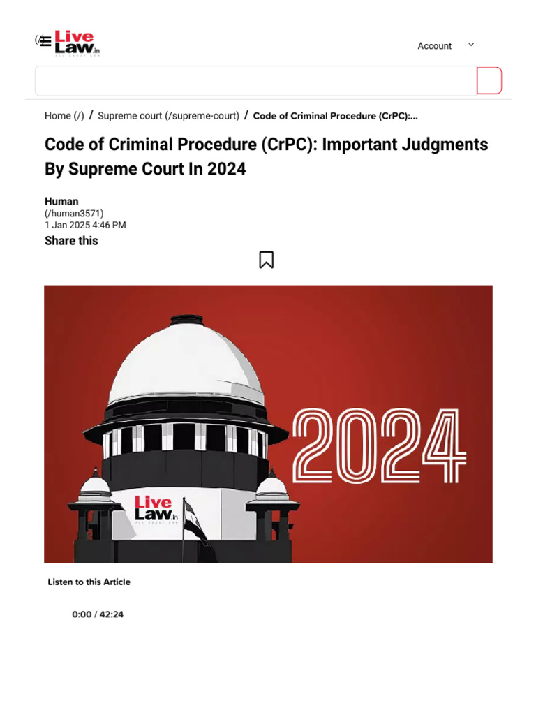 Code_of_Criminal_Procedure_CrPC_Important_Judgments_By_Supreme_Court | PDF | Bail | Criminal ...