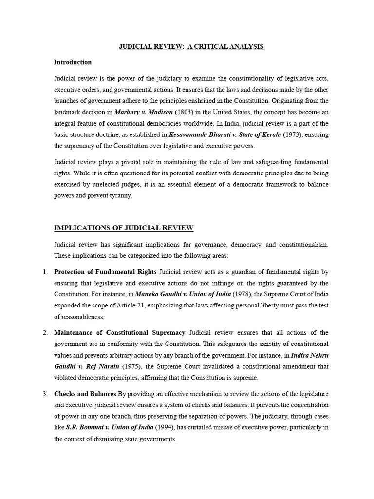JUDICIAL REVIEW notes | PDF | Separation Of Powers | Judicial Review