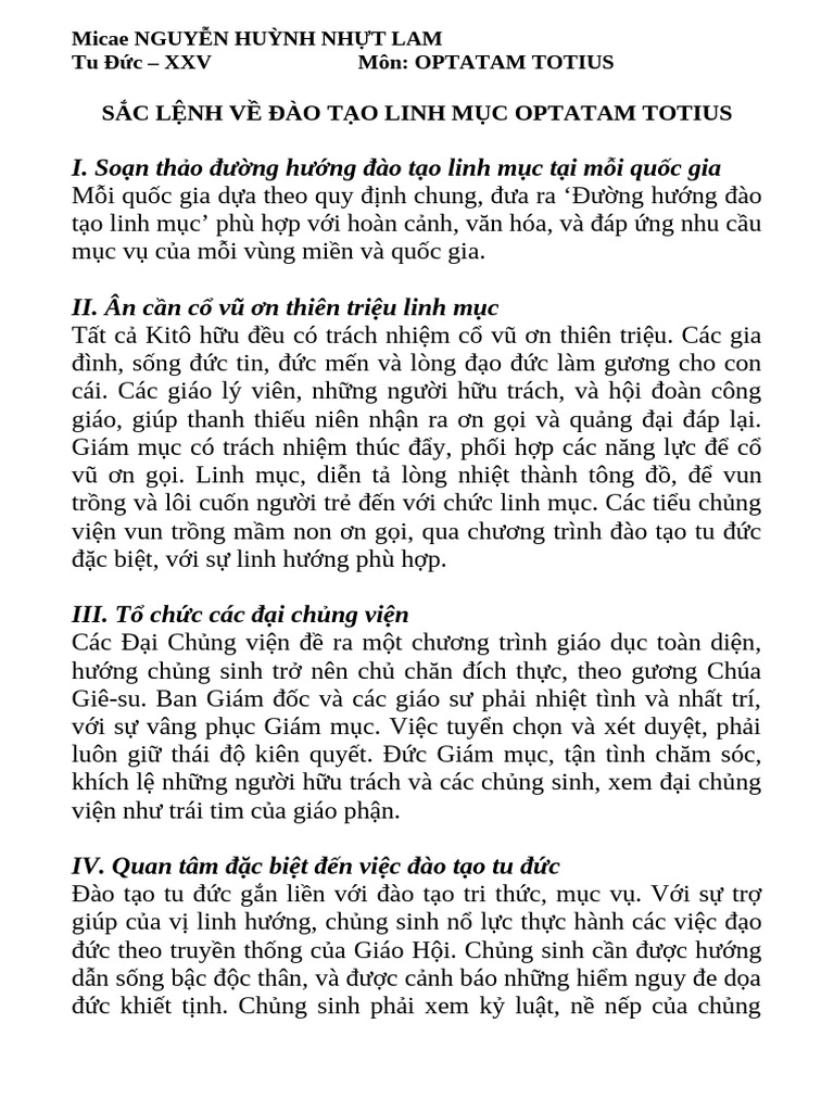 Tóm Optatam Totius | PDF