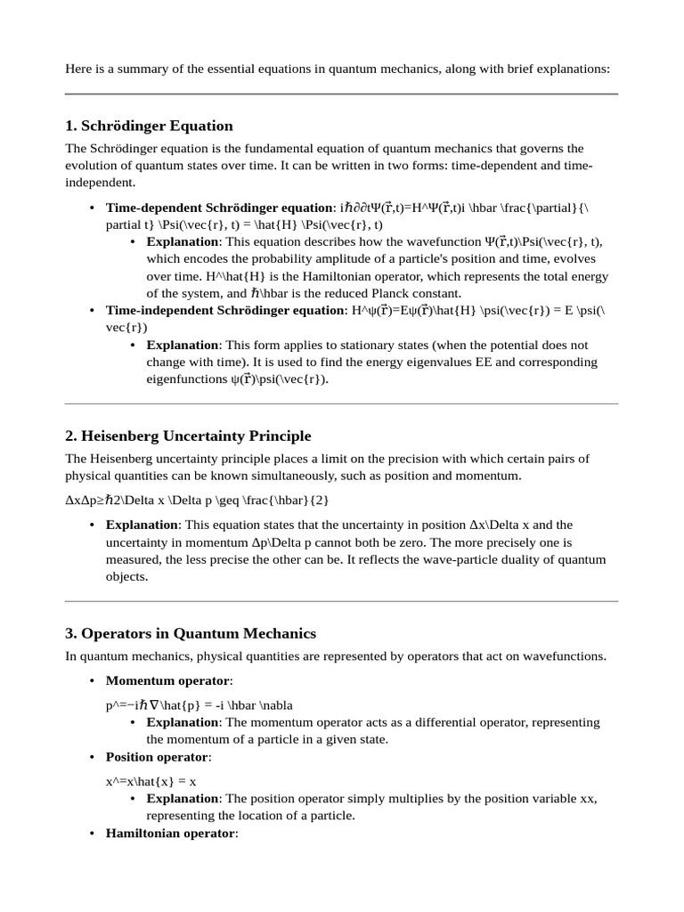 quantum_equations_brief | PDF | Wave Function | Uncertainty Principle