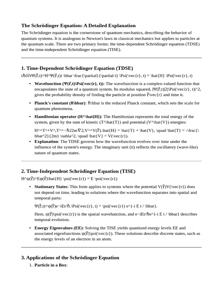 The Schrödinger Equation: A Detailed Explanation | PDF | Schrödinger ...