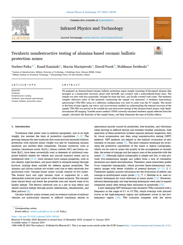 Terahertz Nondestructive Testing of Alumina-Based Ceramic Ballistic ...
