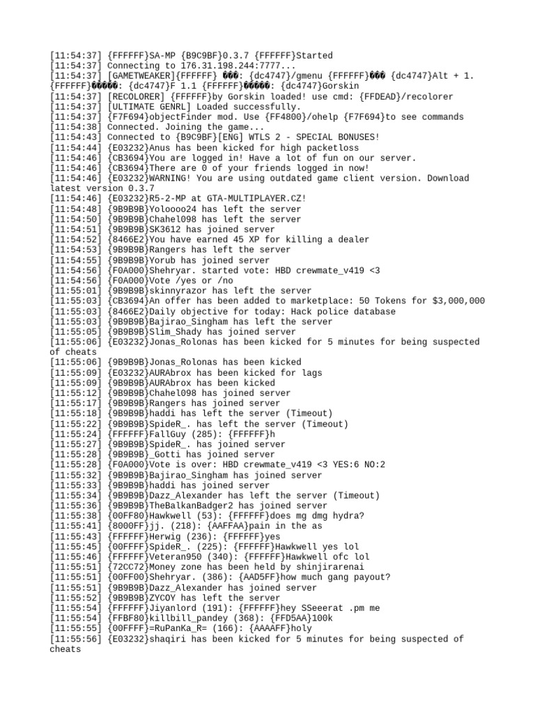 SA-MP Multiplayer Gaming Logs | PDF