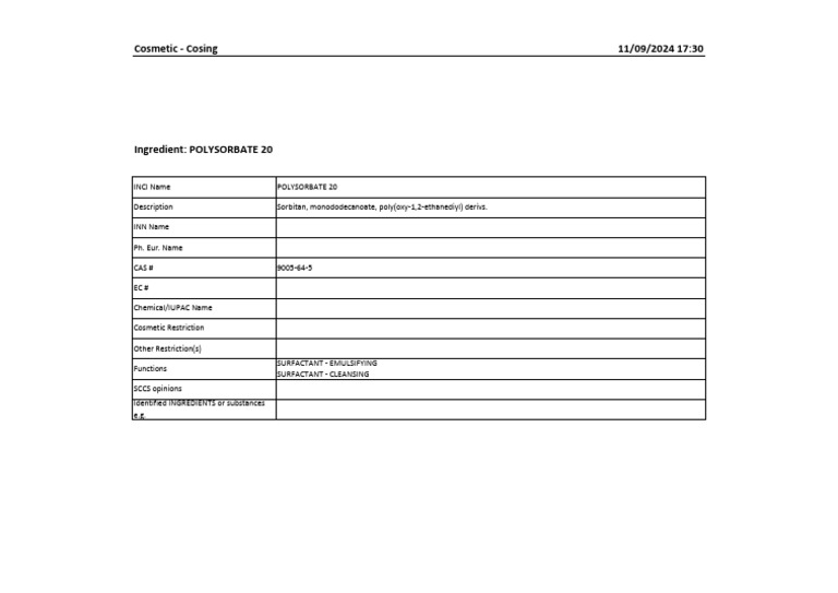 41 - Cosing - Ingredient - Polysorbate 20 | PDF