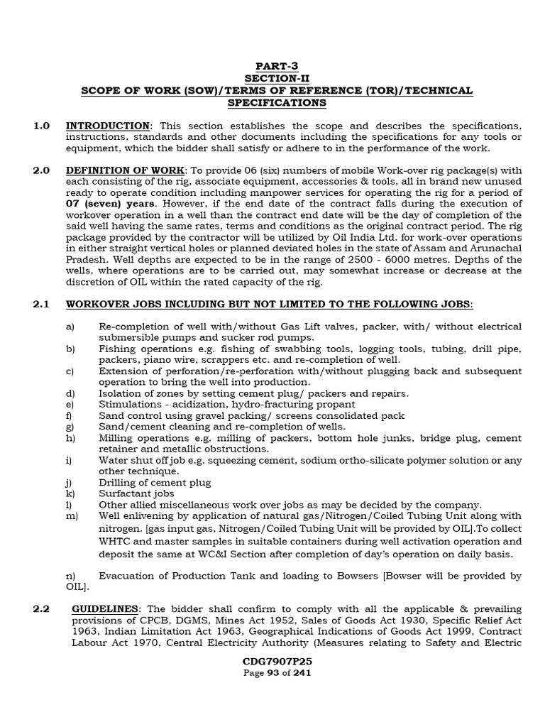 SOW (Technical Specs) | PDF | Pump | Engines