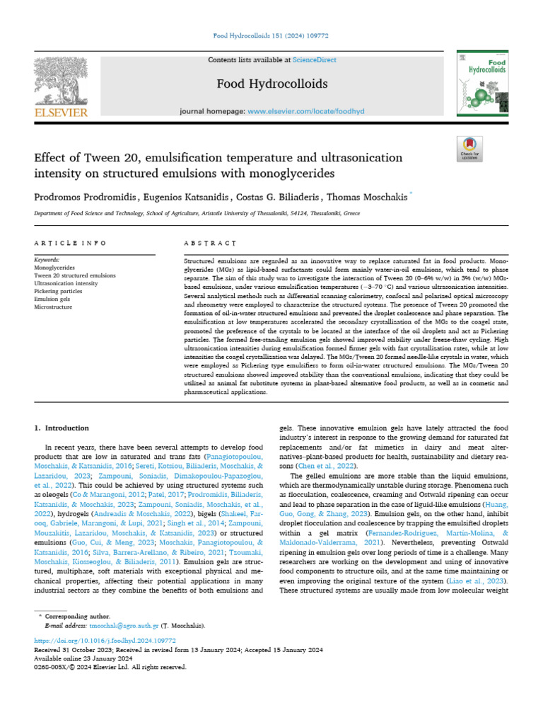 42 - Effect of Tween 20, Emulsification Temperature and Ultrasonication ...