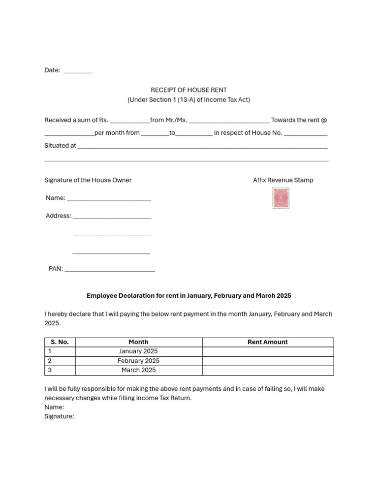 HRA Receipt Format | PDF