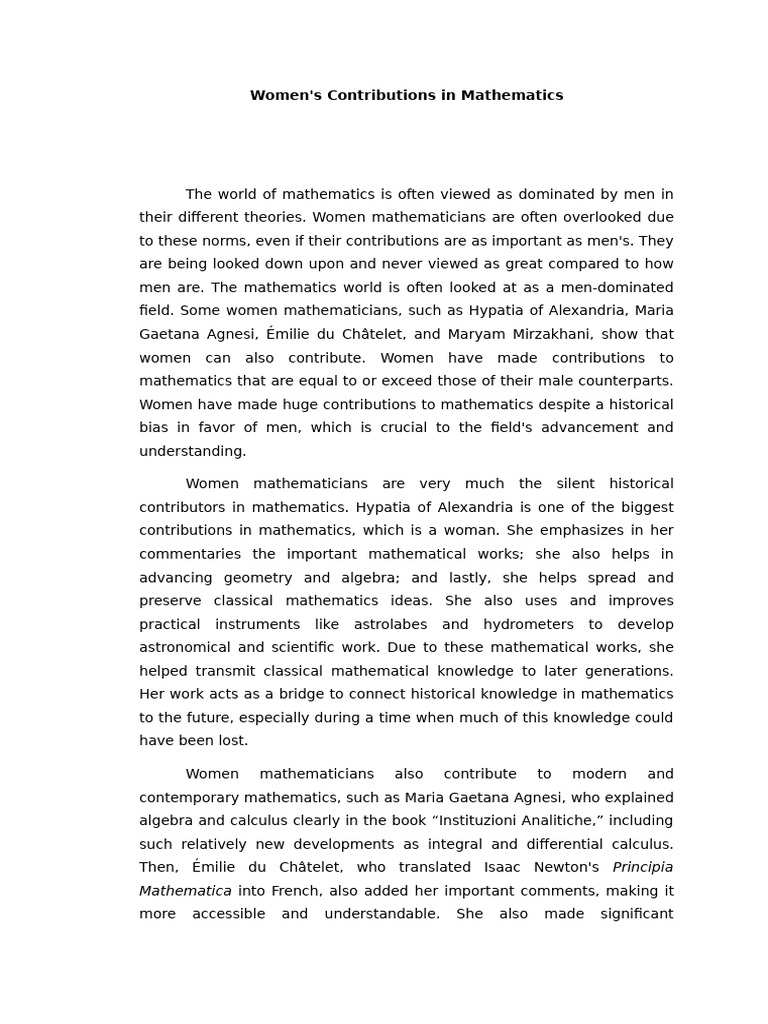 Women Contributions in Mathematics | PDF | Mathematics | Mathematician