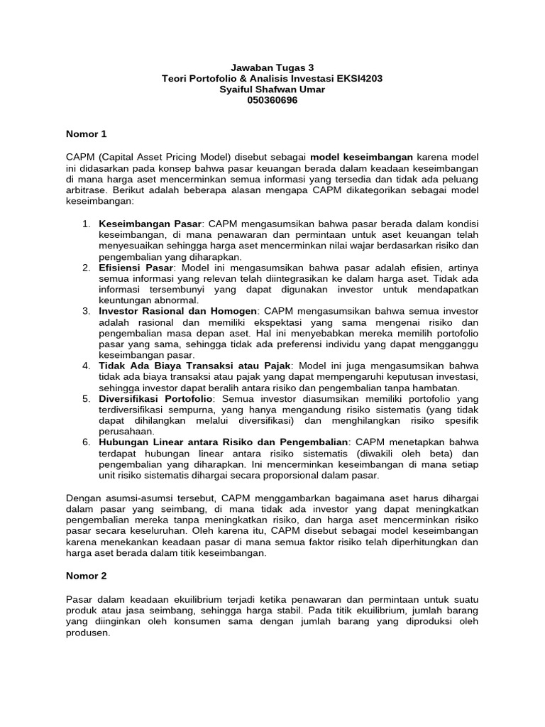 Tugas 3 Teori Portofolio Dan Analisis Investasi Syaiful | PDF