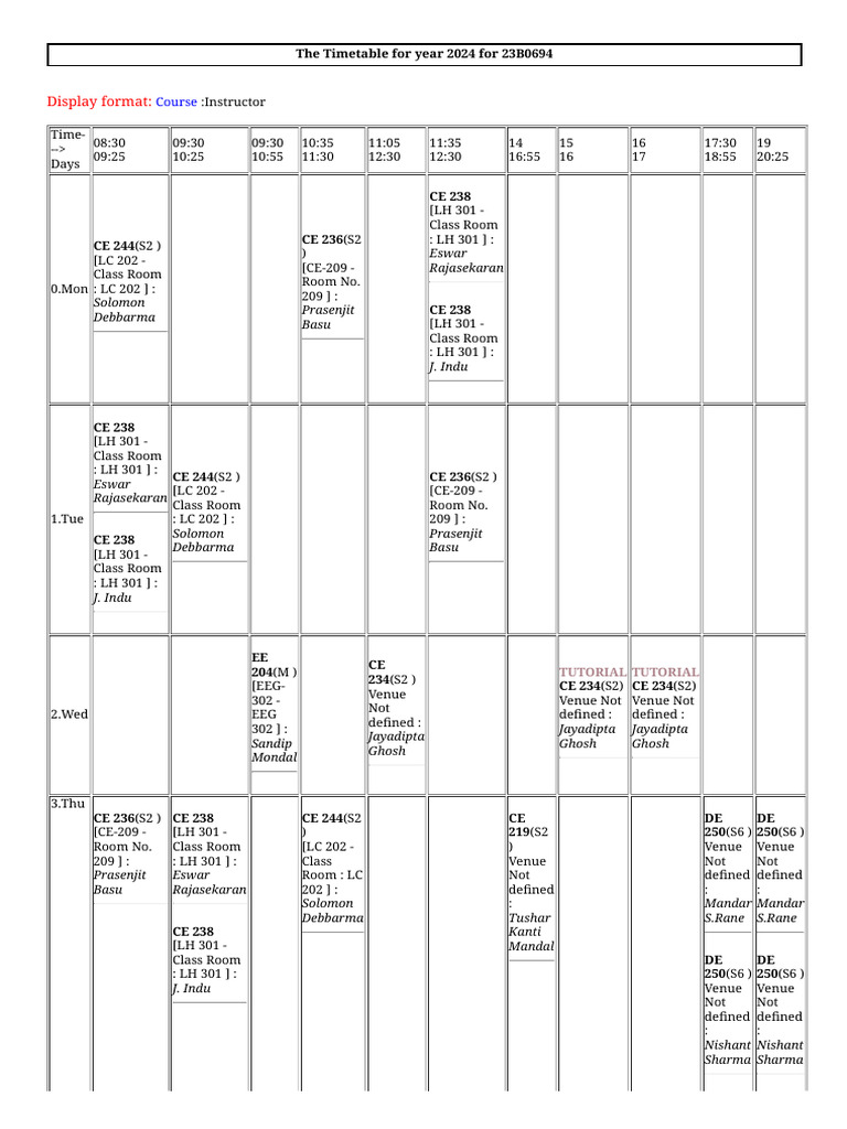 2024 Course Timetable for 23B0694 | PDF