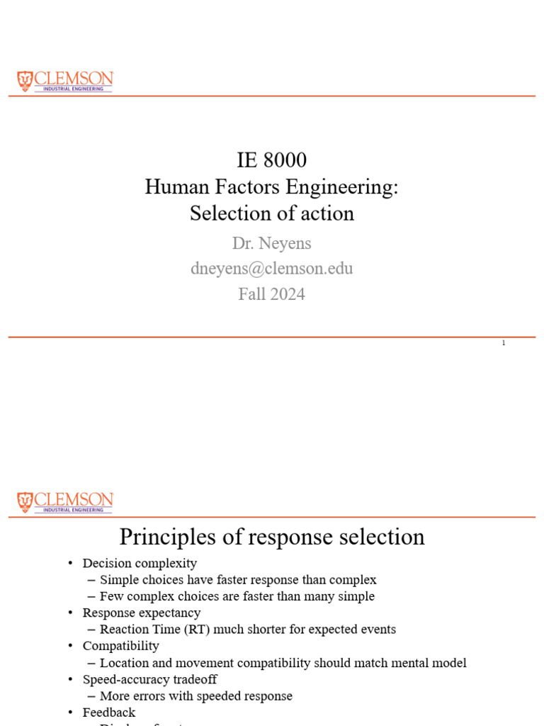 IE Selection of Action | PDF | Mental Chronometry | Mental Processes