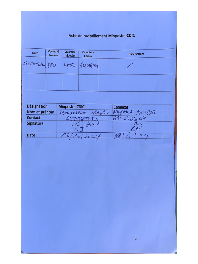 Fiche de Ravitaillement Minpostel-CDIC | PDF