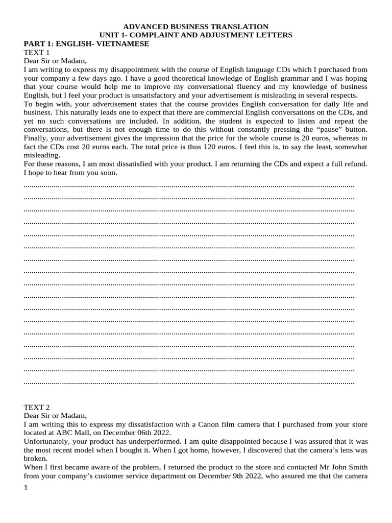 Business Complaint Letters Guide | PDF | Employment | Medical Prescription