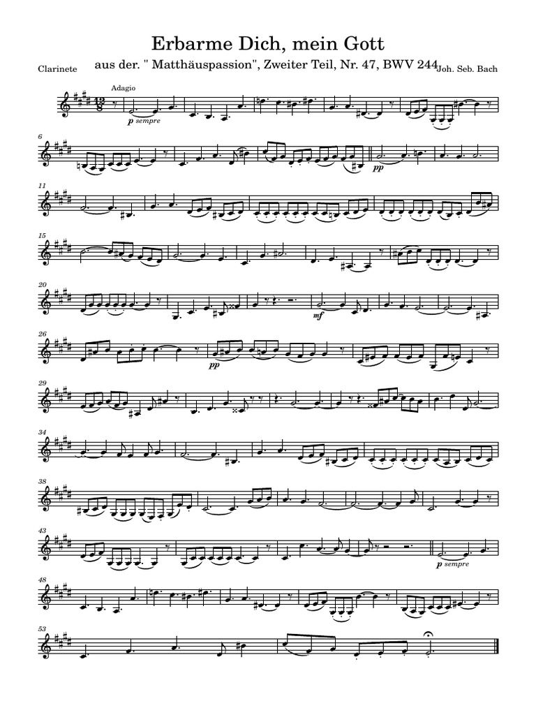 Bach s Erbarme Dich For Clarinet PDF Public Domain Music Cantatas