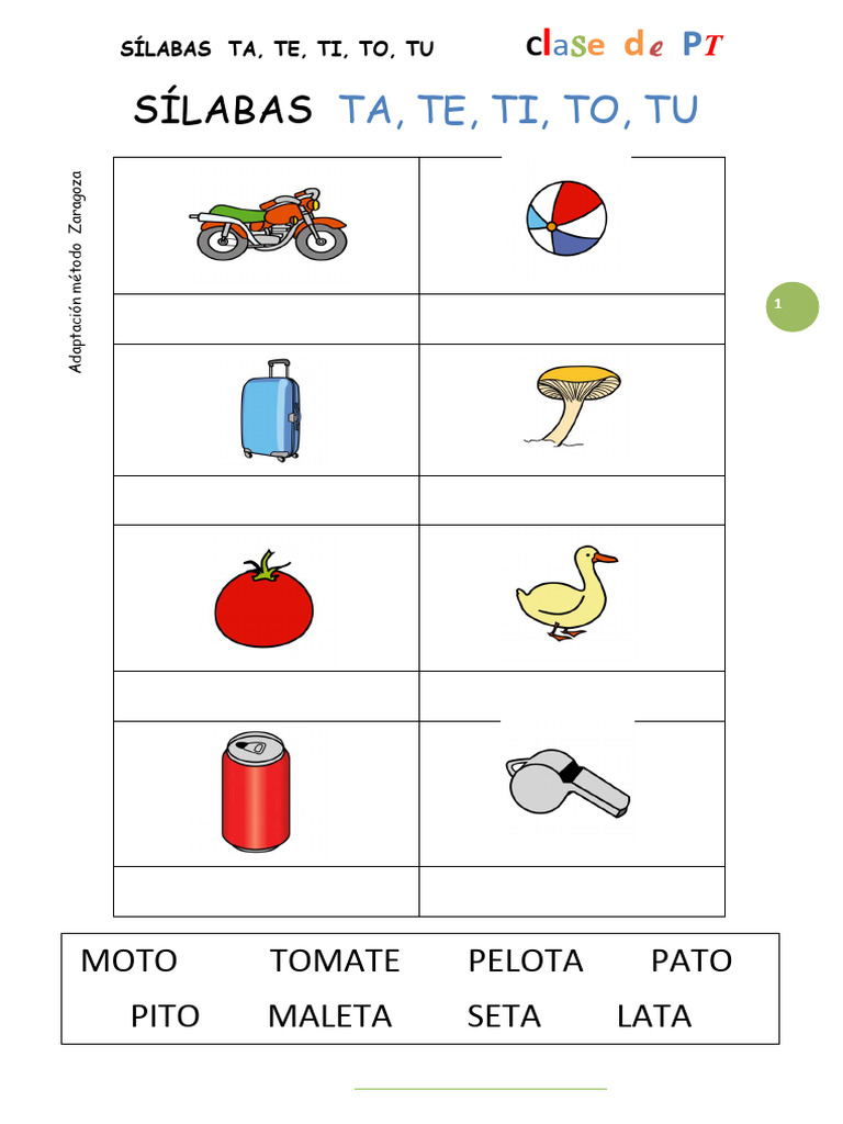 Actividades con sílabas TA, TE, TI, TO, TU | PDF