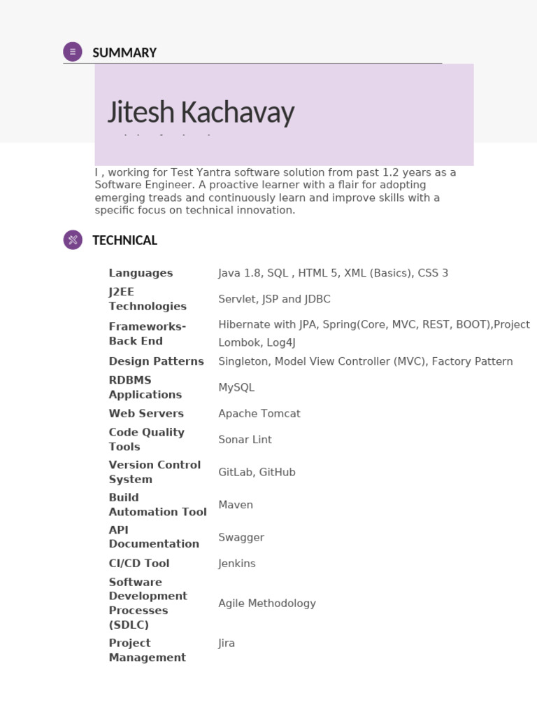 First Name Last Name - Java Developer - 1.2 Yrs | PDF | Software ...