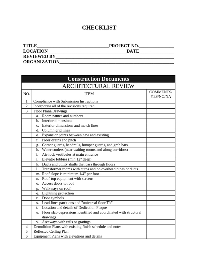1. Construction Documents Checklist | PDF | Door | Buildings And Structures