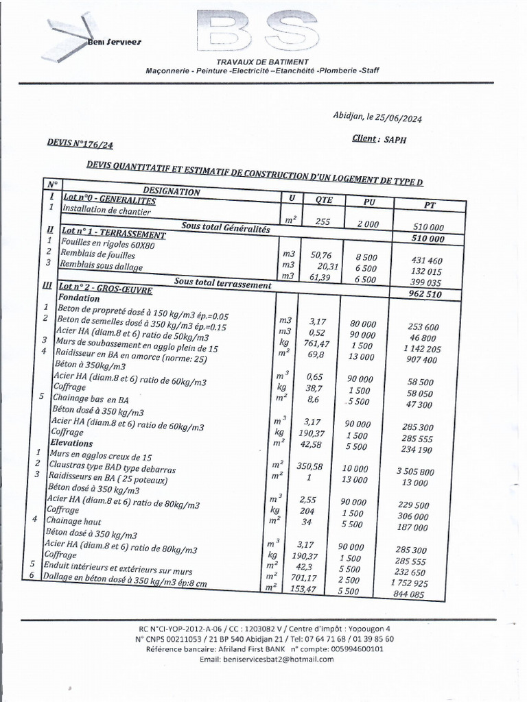 Offre Beni Services Construction Logt Type D Bgo | PDF