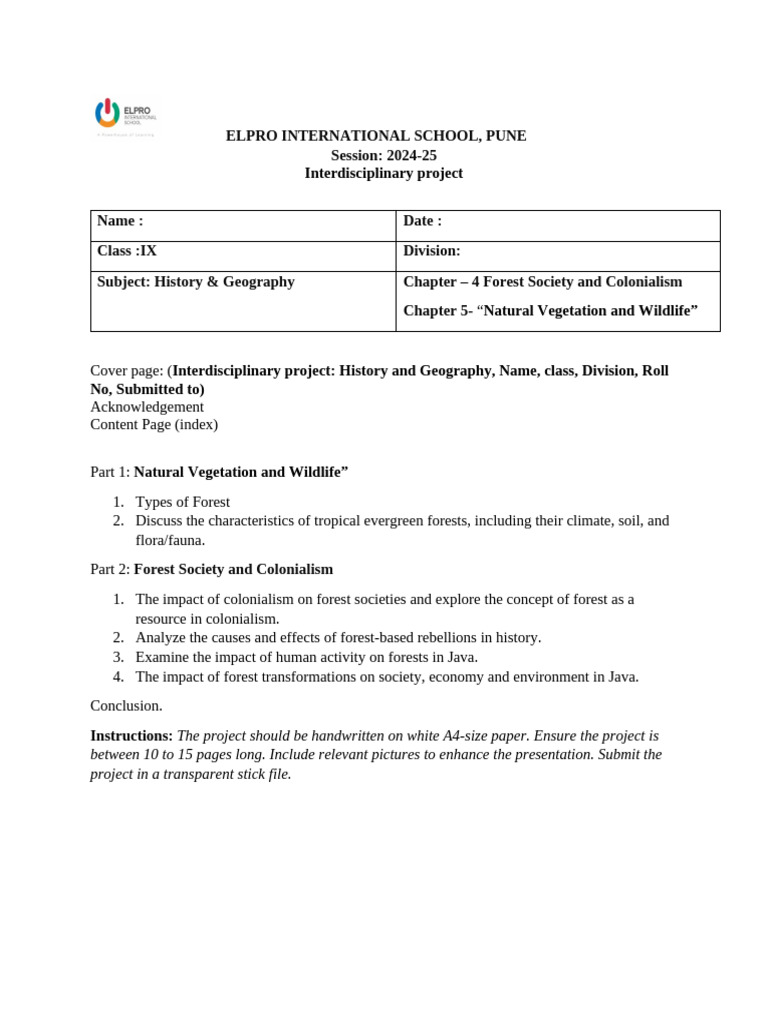 Interdisciplinary Project - History and Geography - 2024-25 | PDF