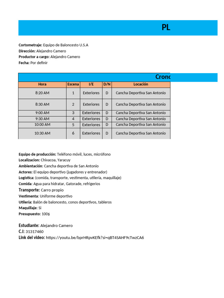 Plan de Rodaje | PDF