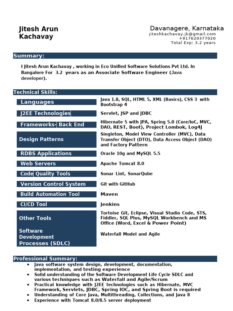 Java Developer Resume with 3.2 Years Experience | PDF | Java ...
