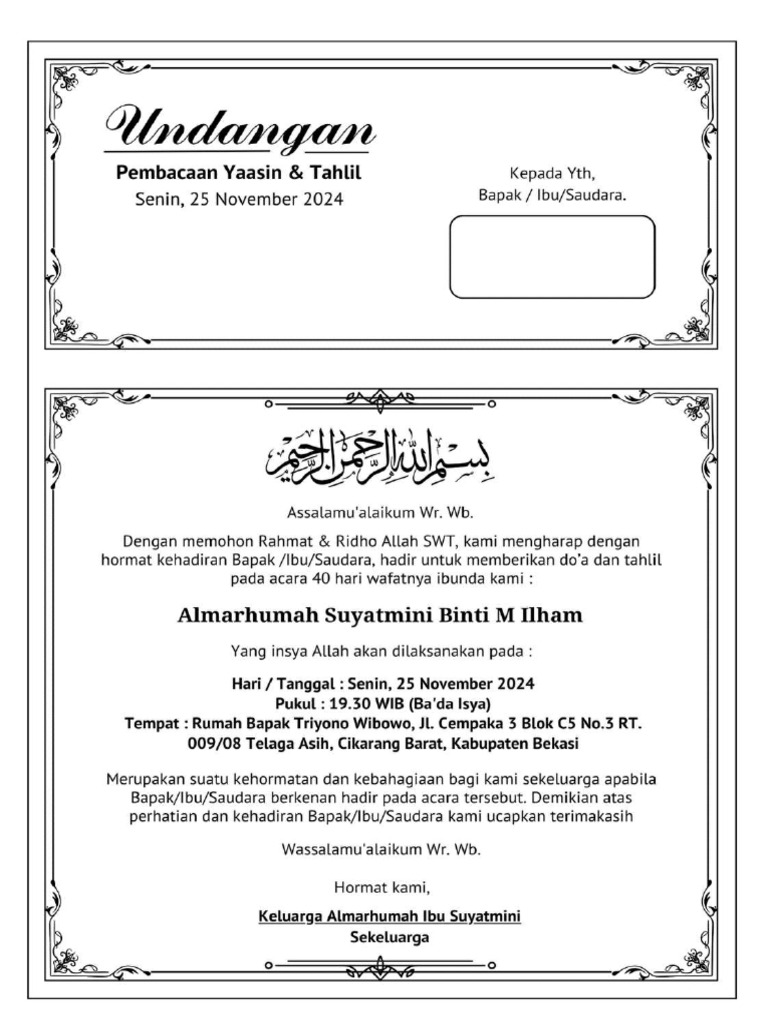 Undangan Yasinan Pakde Tri - 2 | PDF