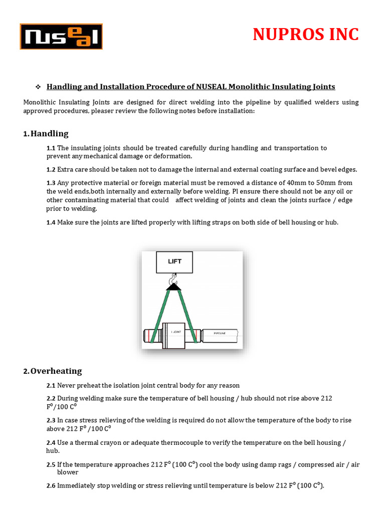 Monolithic Isolation Joint Installation and Handling Guide | PDF ...